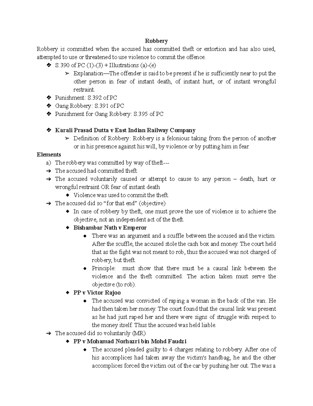 Robbery - Lecture notes 1-10 - Robbery Robbery is committed when the ...