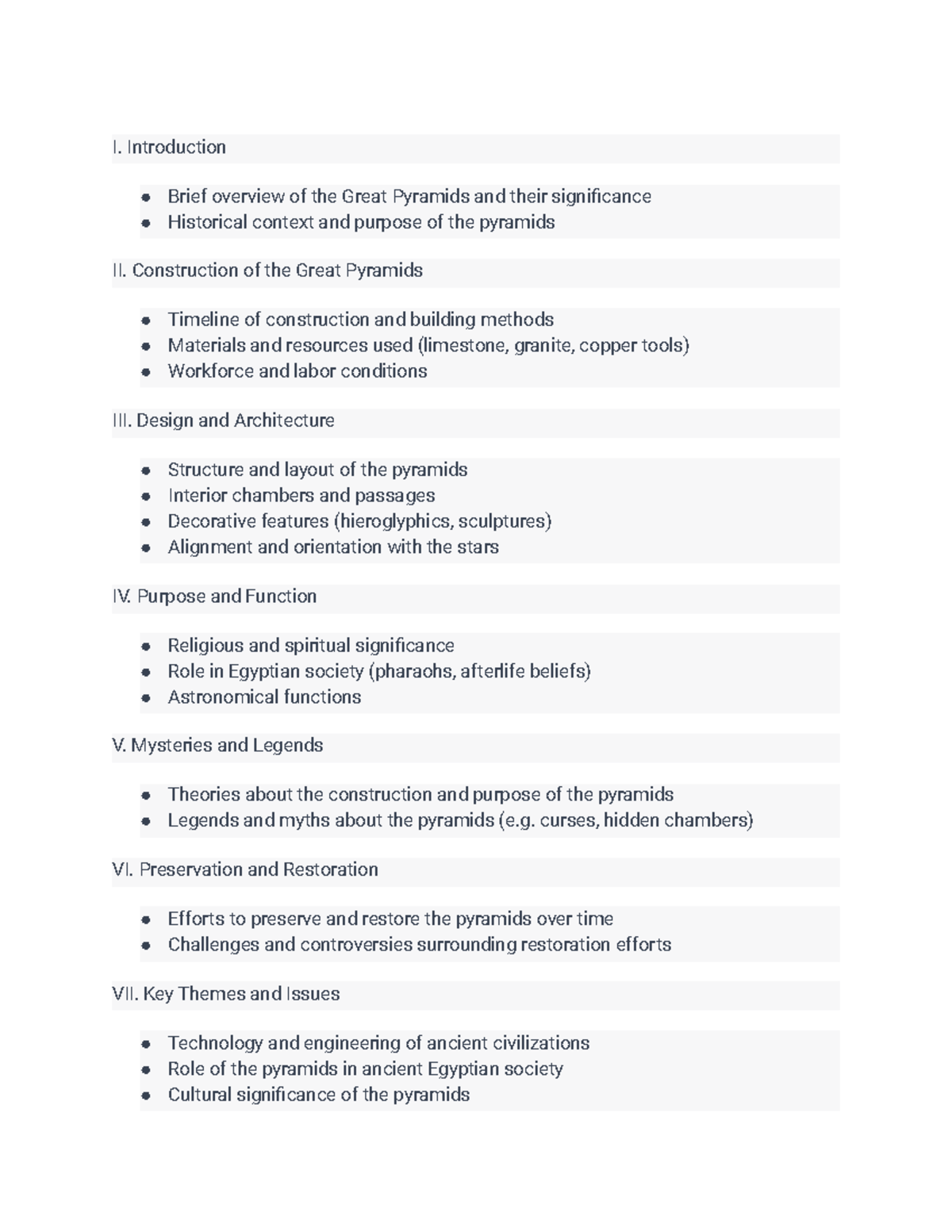 Egypt - I. Introduction Brief overview of the Great Pyramids and their ...