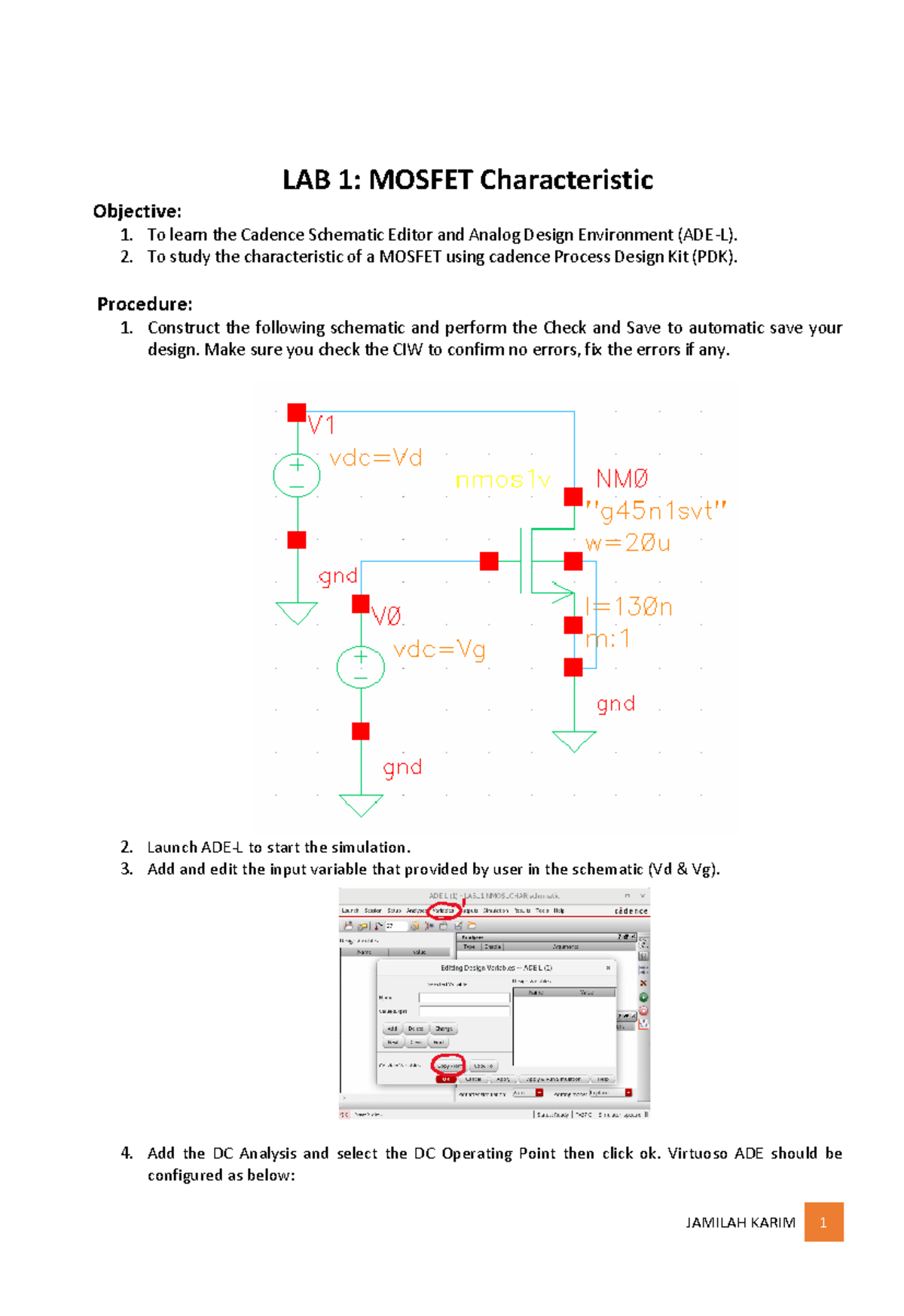 Analog Integrated Circuits LABORATORY 1 MANUAL - LAB 1: MOSFET ...