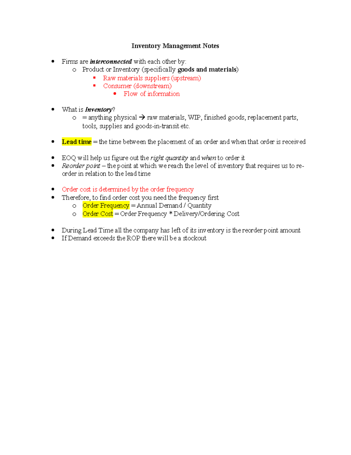 Inventory Management Notes - Lead time = the time between the placement ...