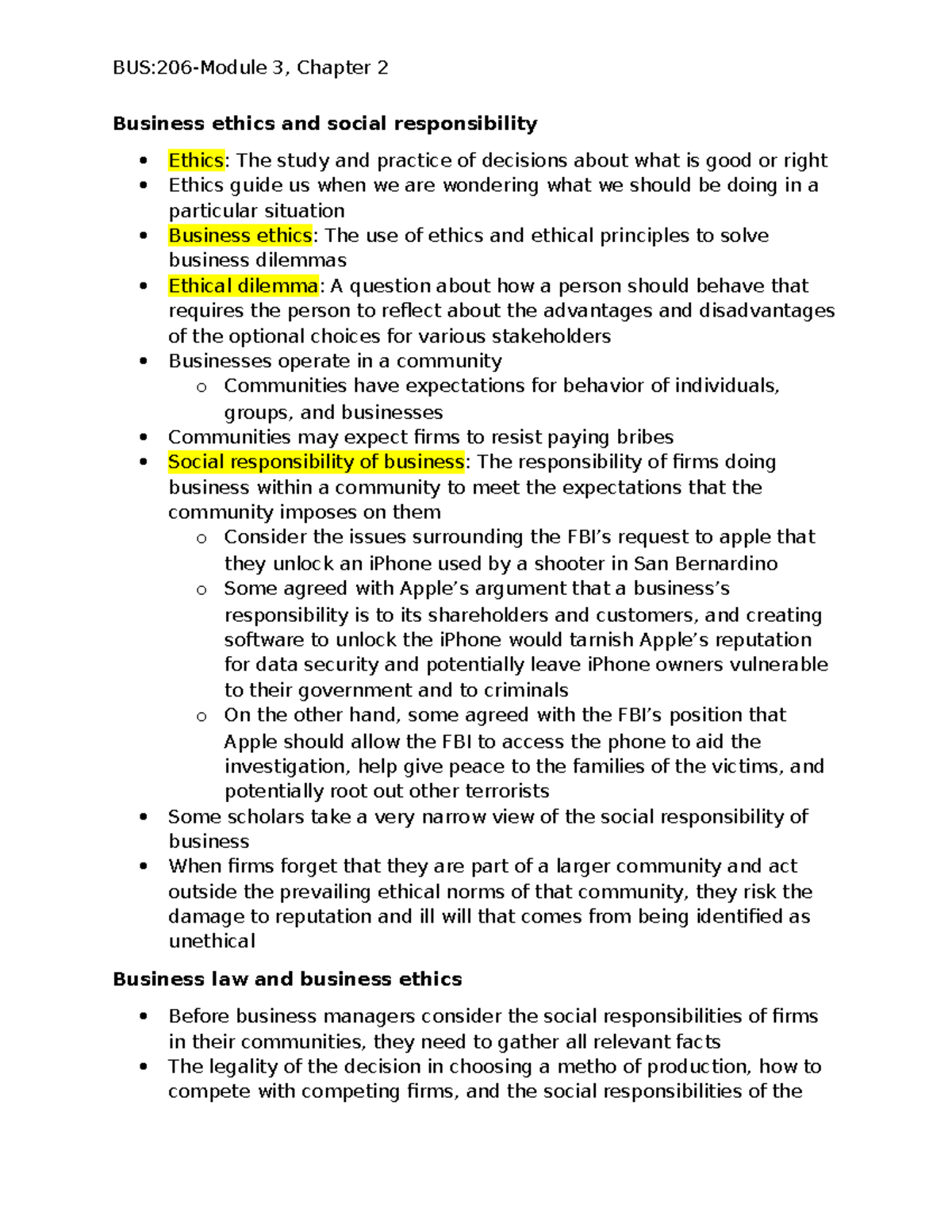 Module 3- Chapter 2 - Business ethics and social responsibility Ethics ...