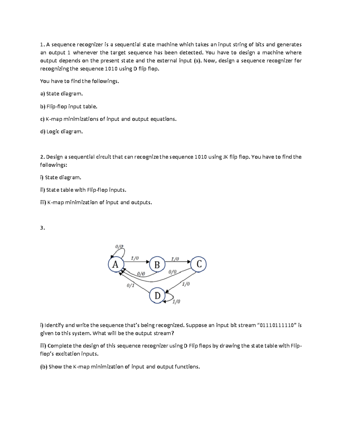 Ct4 Practice Problem Digital Logic Design A Sequence Recognizer Is A Sequential State