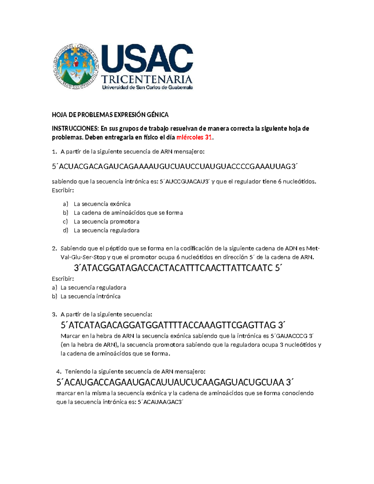 HOJA Problemas 2024 - ghsf - HOJA DE PROBLEMAS EXPRESIÓN GÉNICA ...