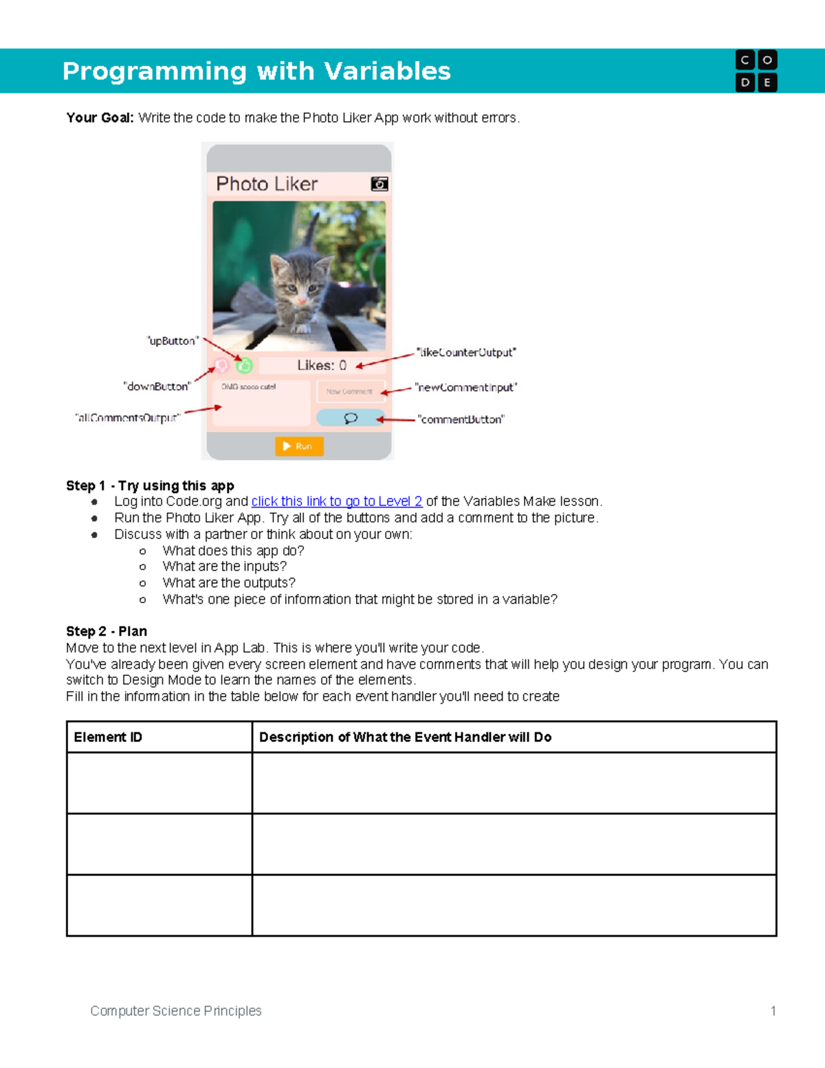 5 - Computer science unit 5 hw - Programming with Variables Your Goal ...