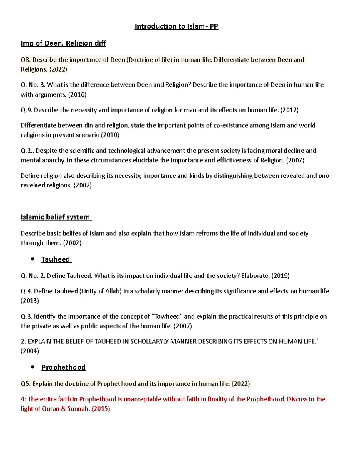 1-Introduction to Islam-pp - Islamic Studies - UOL - Studocu