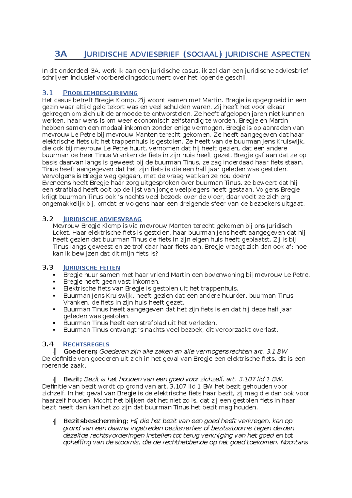 Analyse en brief WC voorbeeld - 3A JURIDISCHE ADVIESBRIEF (SOCIAAL ...