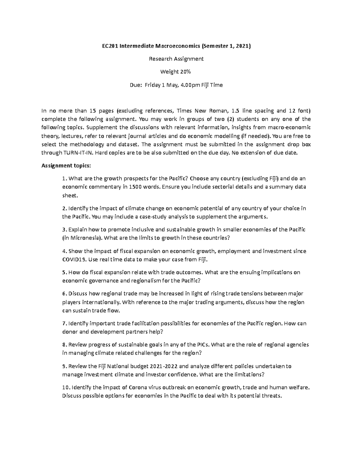 EC201 Intermediate Macroeconomics Semester 1 (2) - You may work in ...