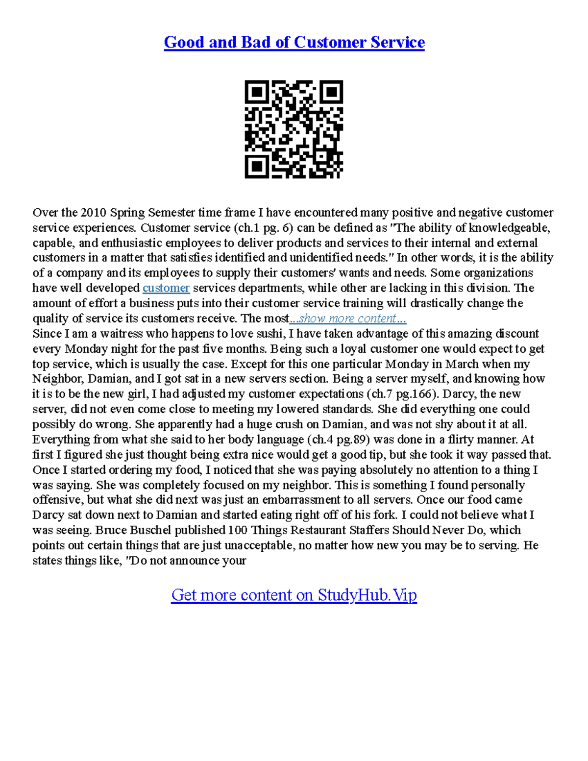 Good Customer Service Essay - Good and Bad of Customer Service Over the ...