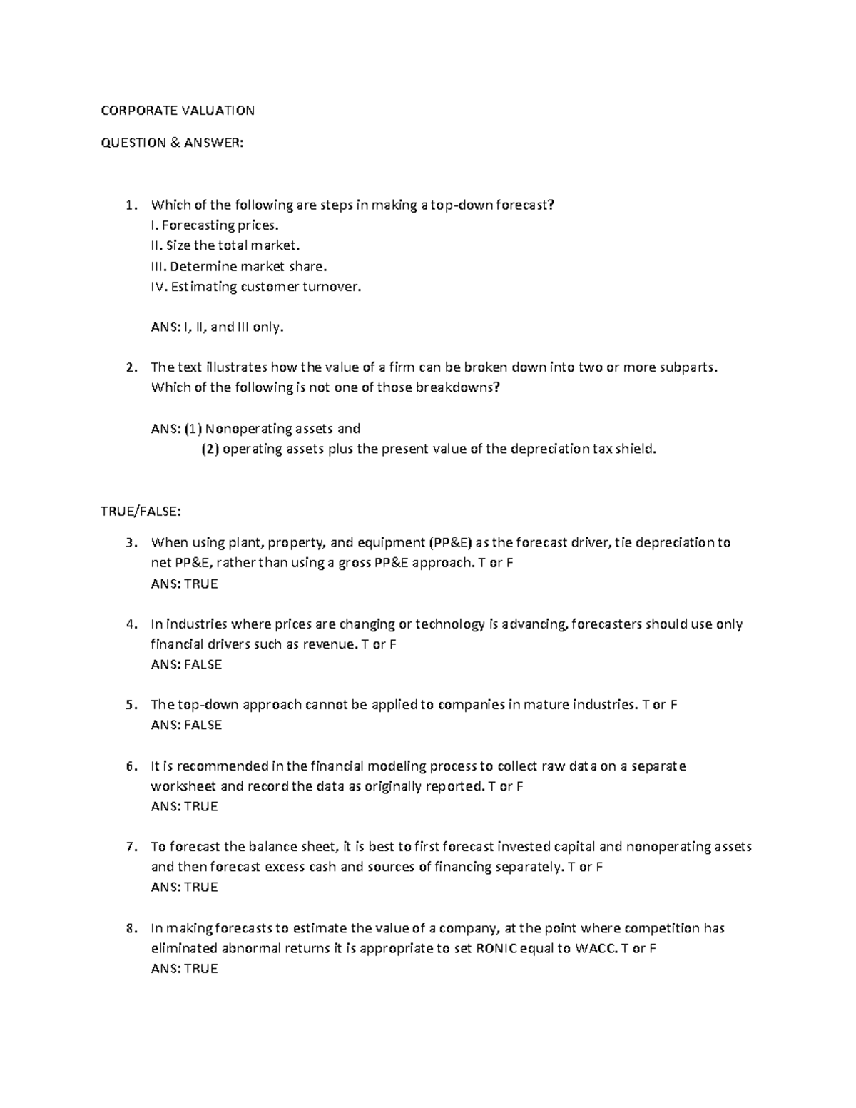 Corporate Valuation Question and Answer - CORPORATE VALUATION QUESTION ...