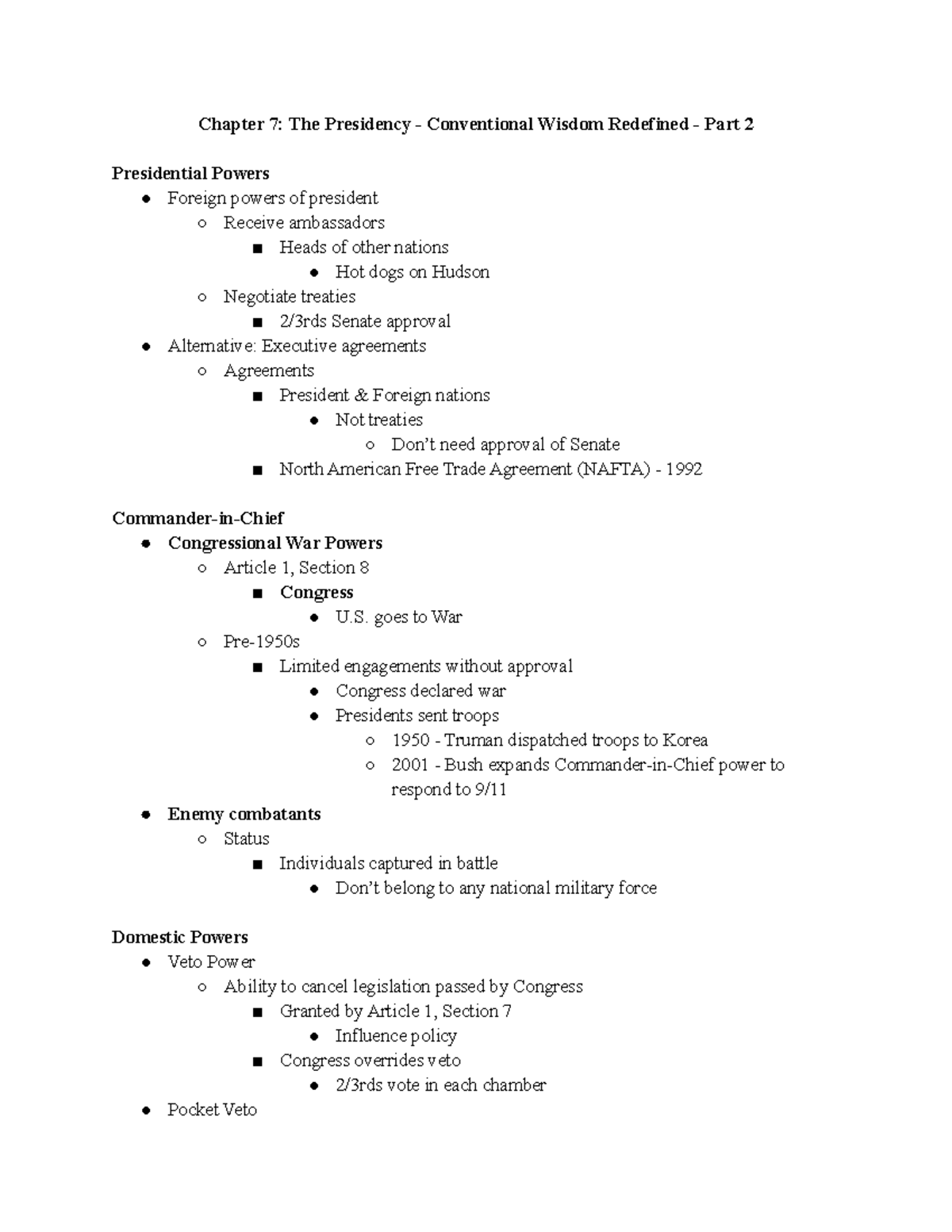 Presidential Powers and Roles - Studocu