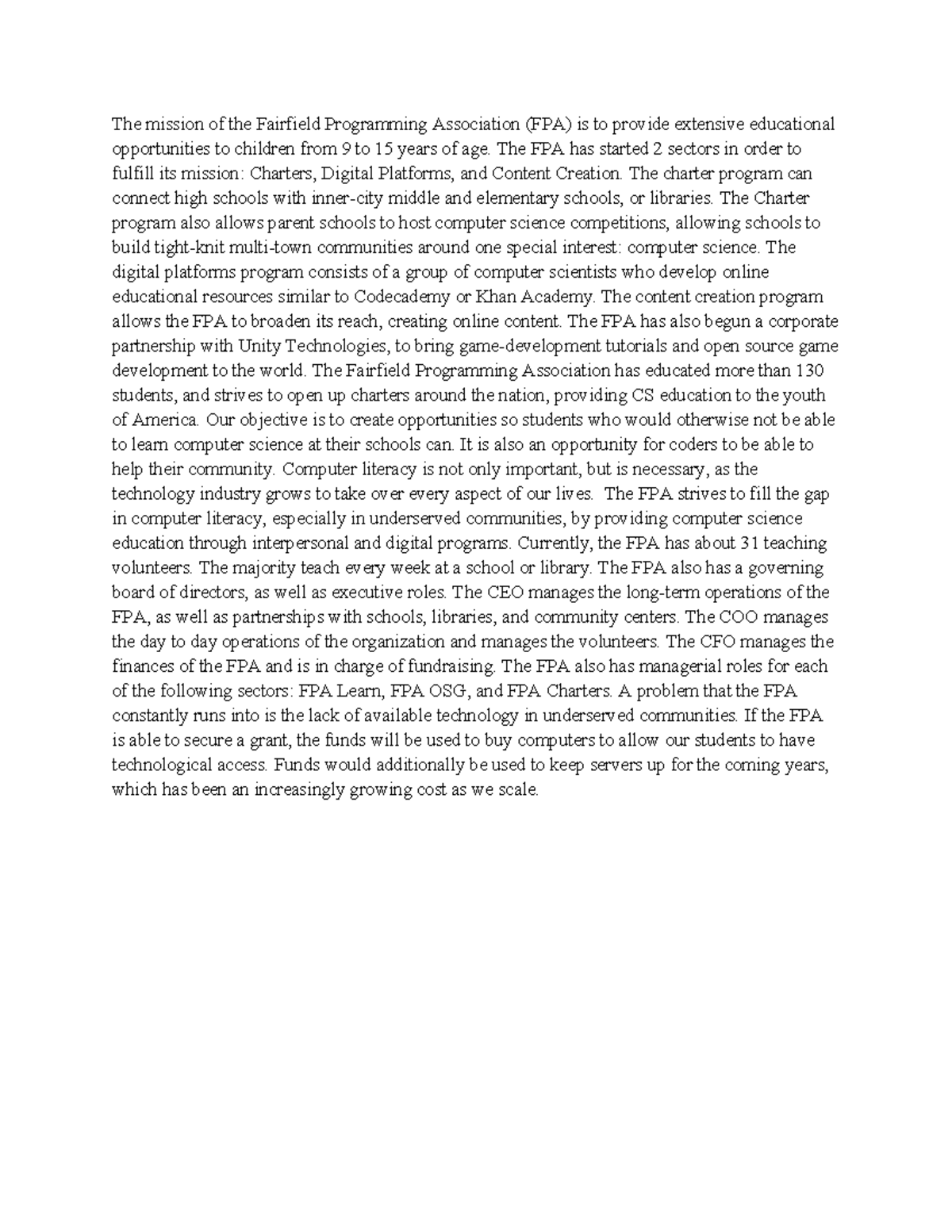 Overview of FPA - sdfjsdkfjsl - The mission of the Fairfield ...
