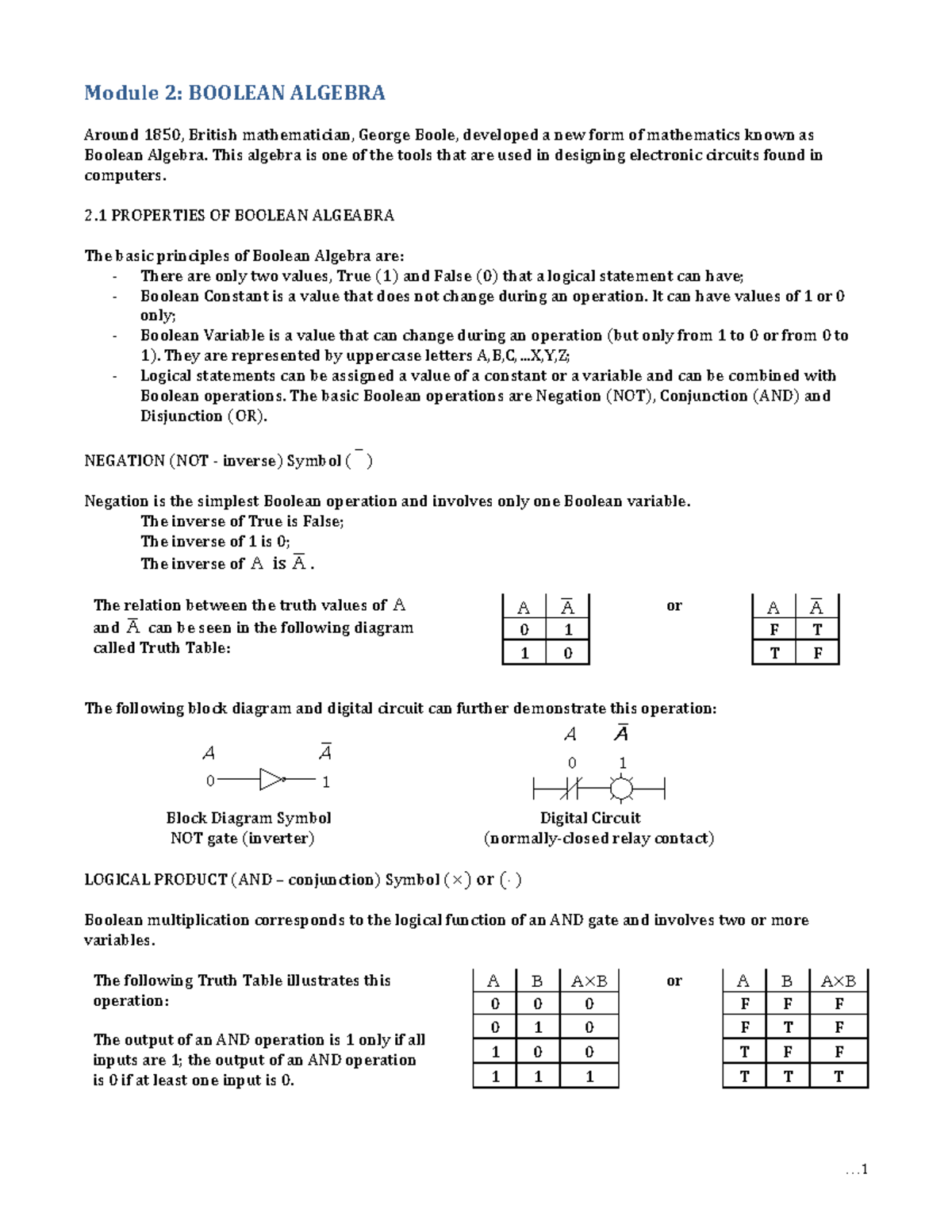 Module 2 Boolean Algebra Module 2 Boolean Algebra Around 1850 British Mathematician George