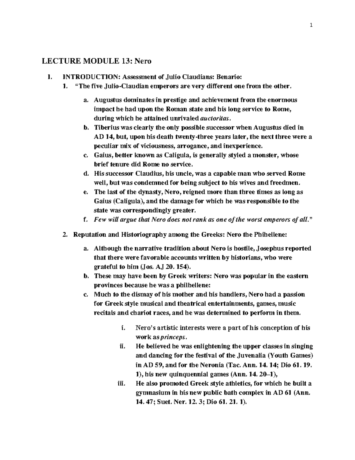 Lecture Module 13 Nero- notes - LECTURE MODULE 13: Nero I. INTRODUCTION ...