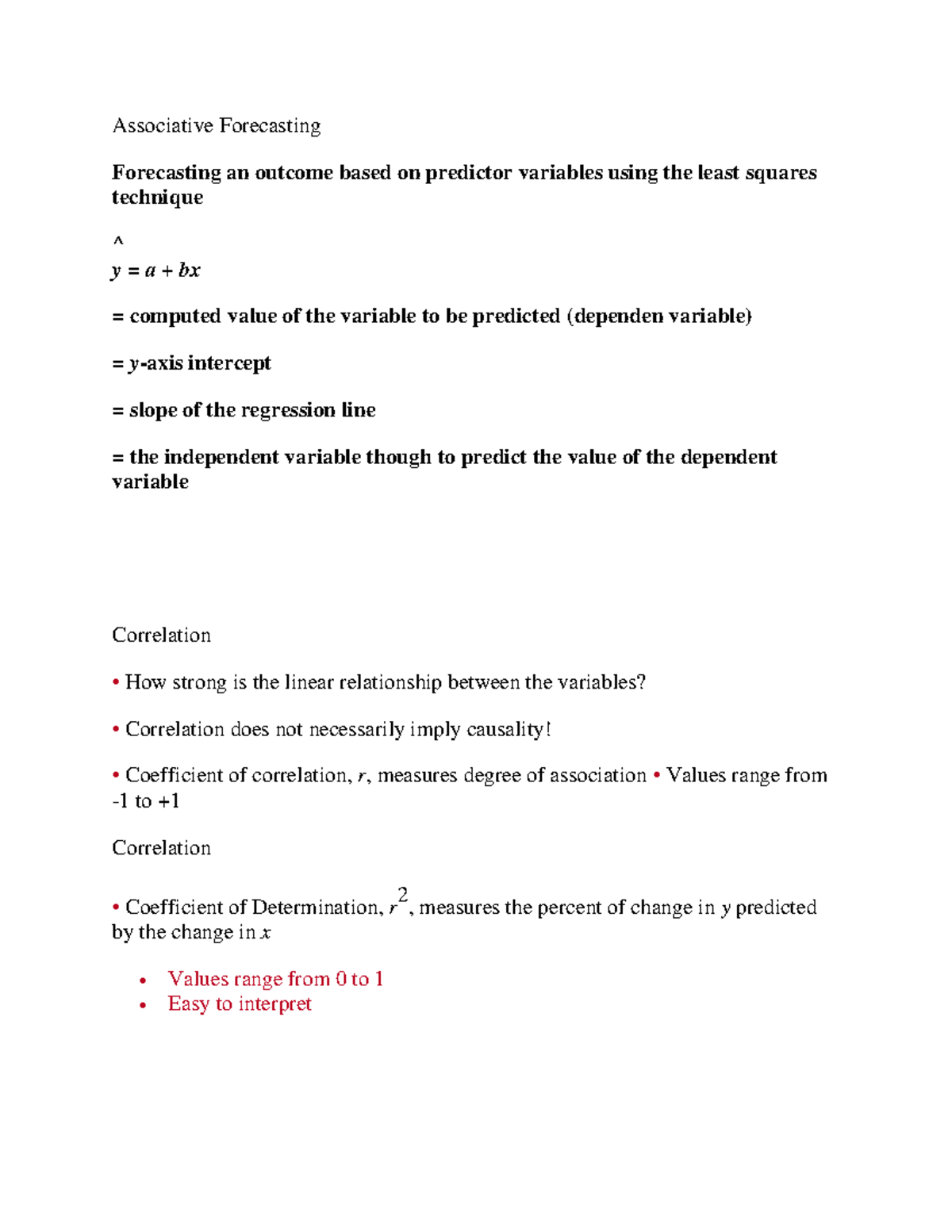 Chapter notes 3- supply chain - Associative Forecasting Forecasting an ...