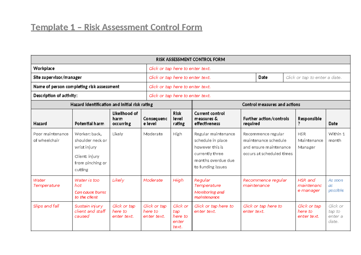 CHC43015 AS M1 Risk assessment form - Template 1 – Risk Assessment ...