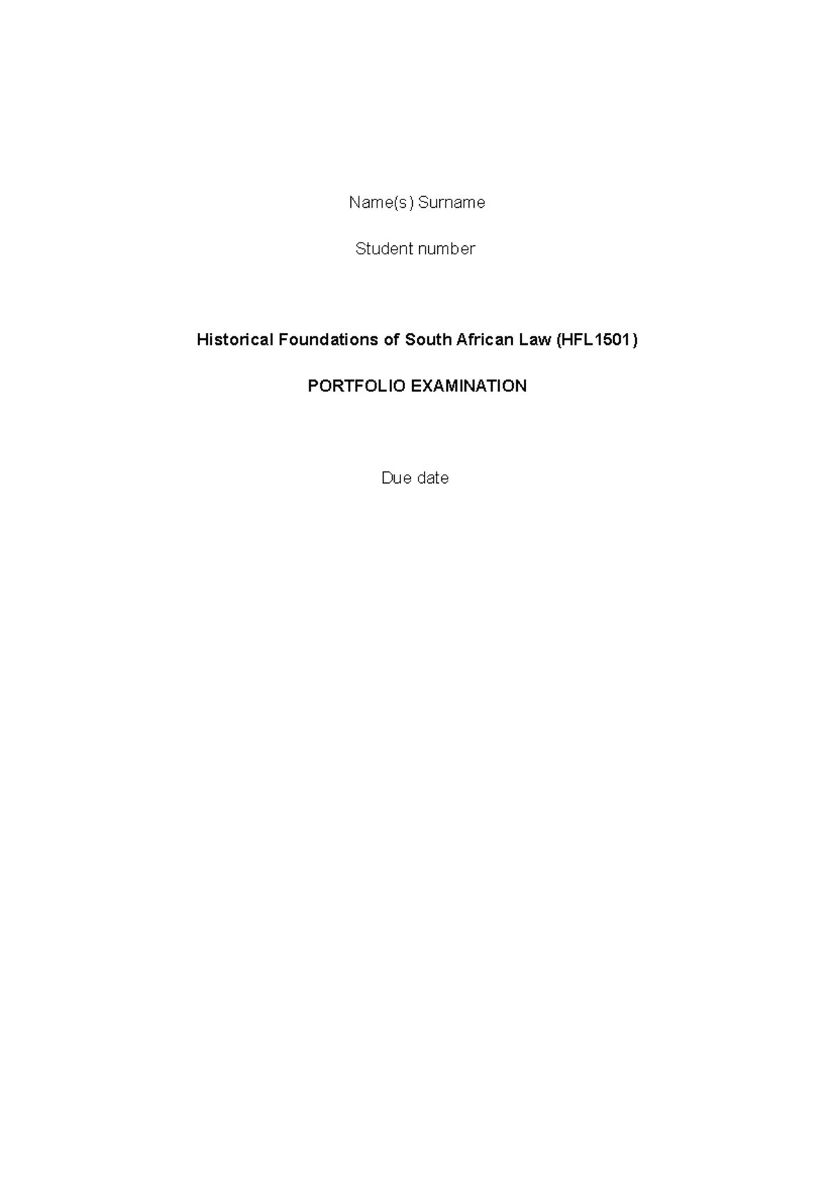 Portfolio template - Name(s) Surname Student number Historical ...