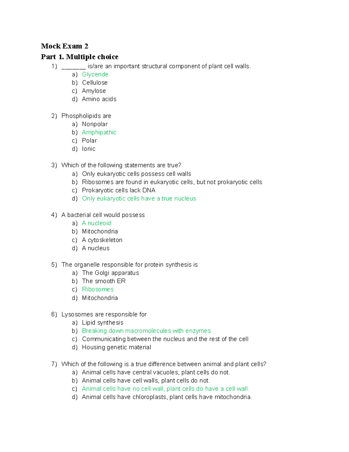 GB1 Exam 2 review - general biology one work sheet - Mock Exam 2 Part 1 ...