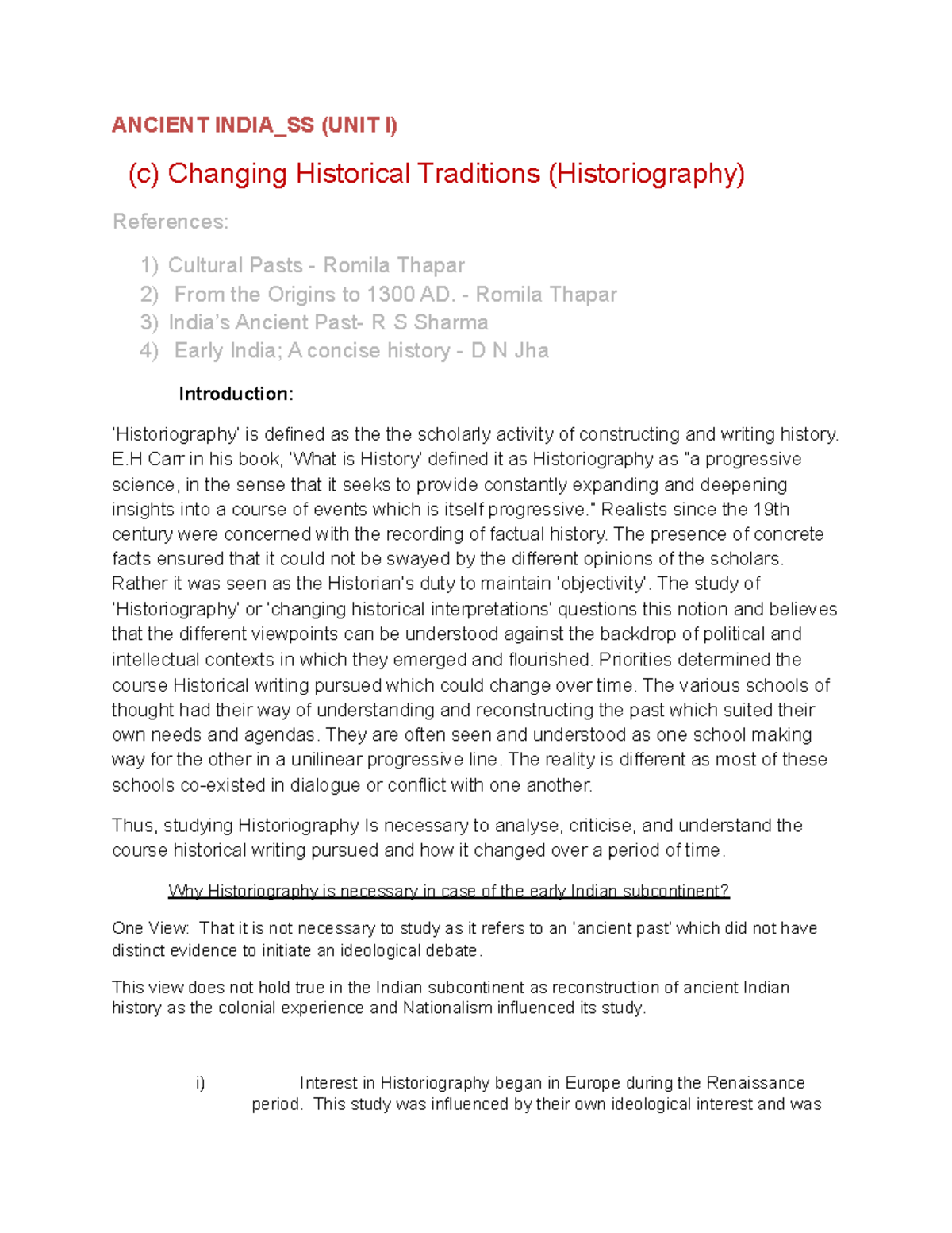 SS Ancient India Historiography - ANCIENT INDIA_SS (UNIT I) (c ...