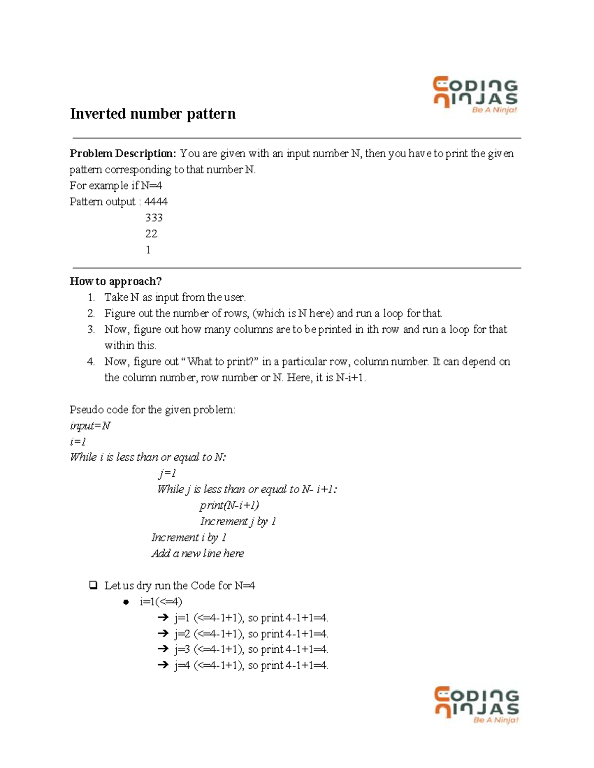 4.1 Inverted Number Pattern Hint - Inverted number pattern Problem ...