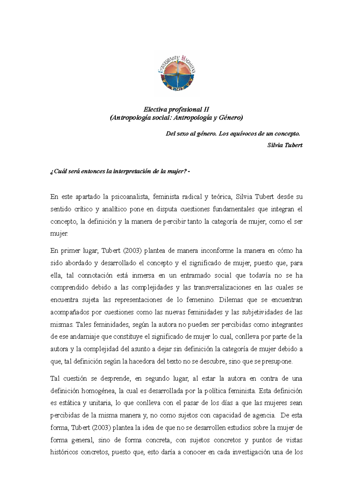 Silvia Tubert- Femisnimos - Electiva profesional II (Antropología ...