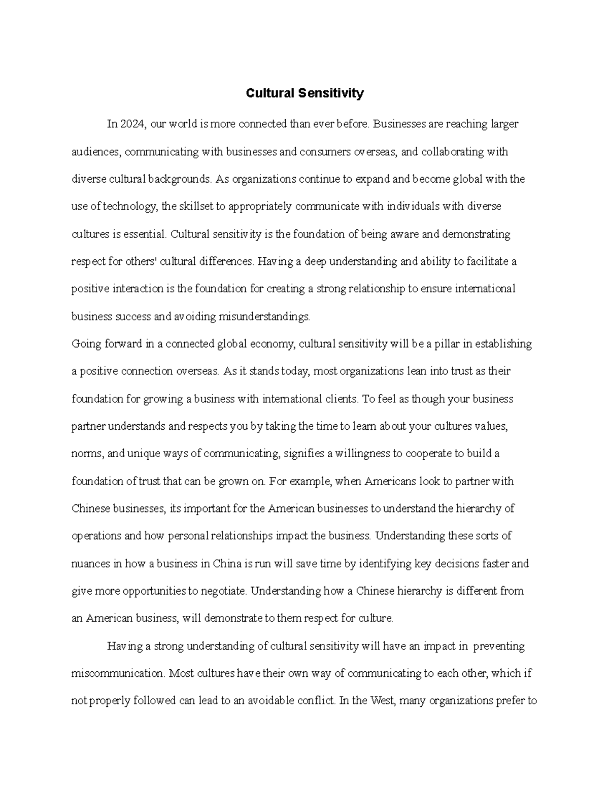 Cultural Sensitivity Essay - Cultural Sensitivity In 2024, our world is ...