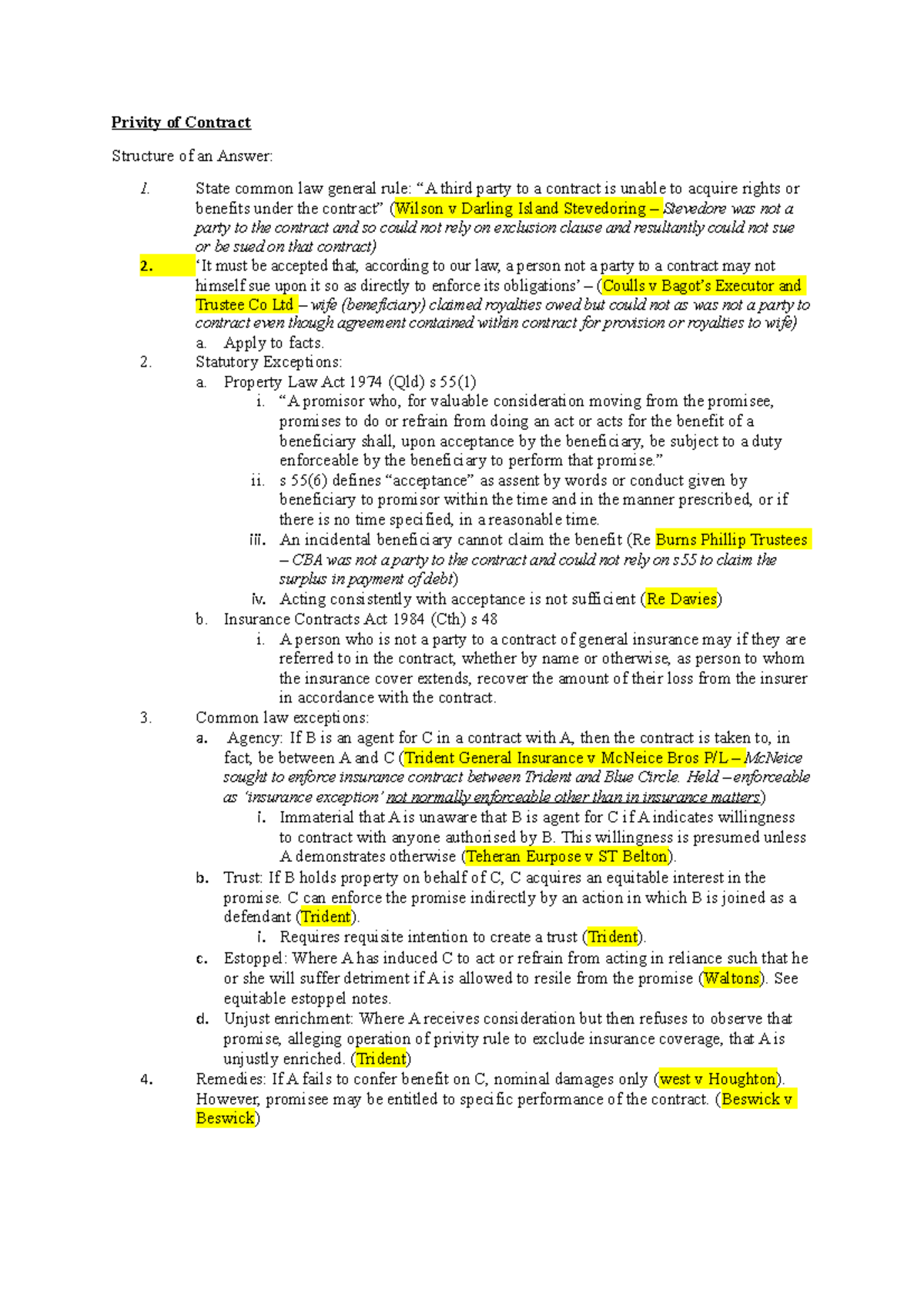 Privity of Contract - Privity of Contract Structure of an Answer: State ...