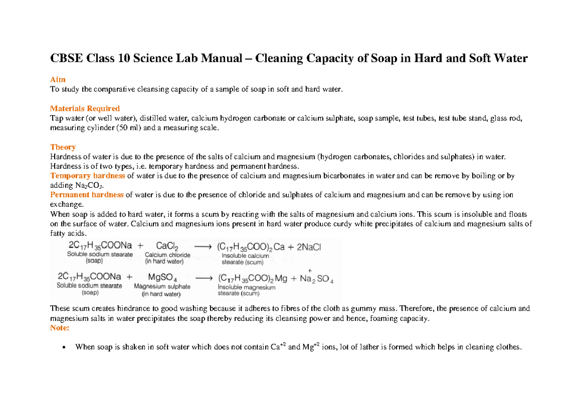 CBSE Class 10 Science Lab Manual – Cleaning Capacity of Soap in Hard ...