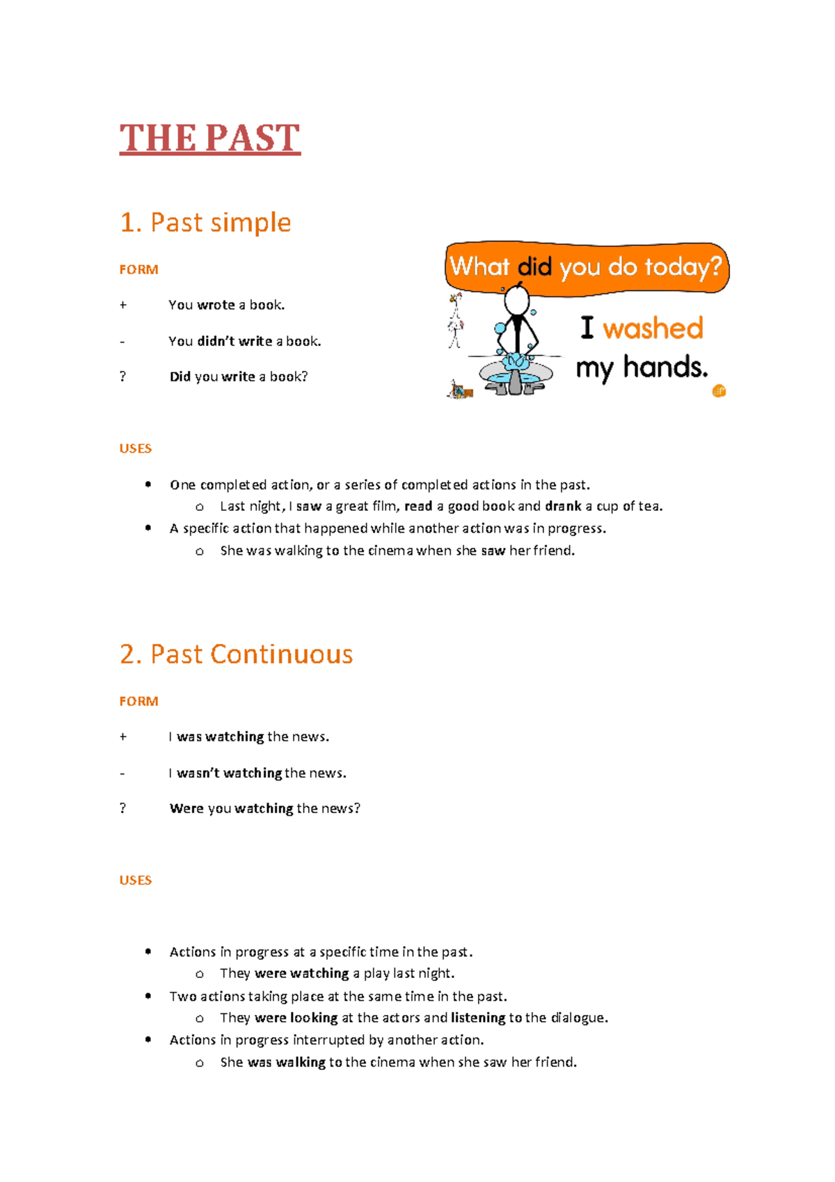 Past Tenses - THE PAST 1. Past simple FORM You wrote a book. You didn’t ...