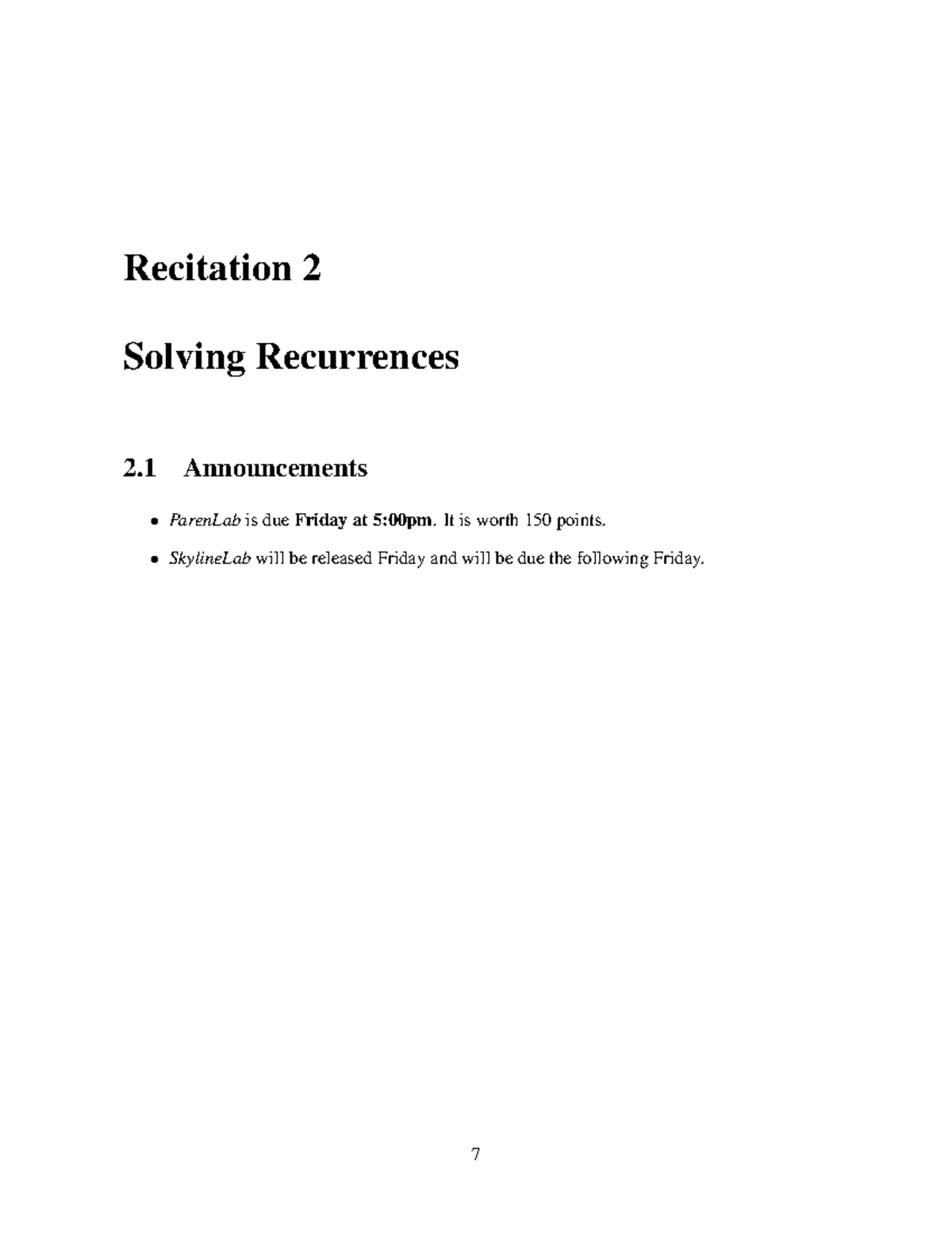 Notes Recitation 2 - Parallel And Sequential Data Structures And ...