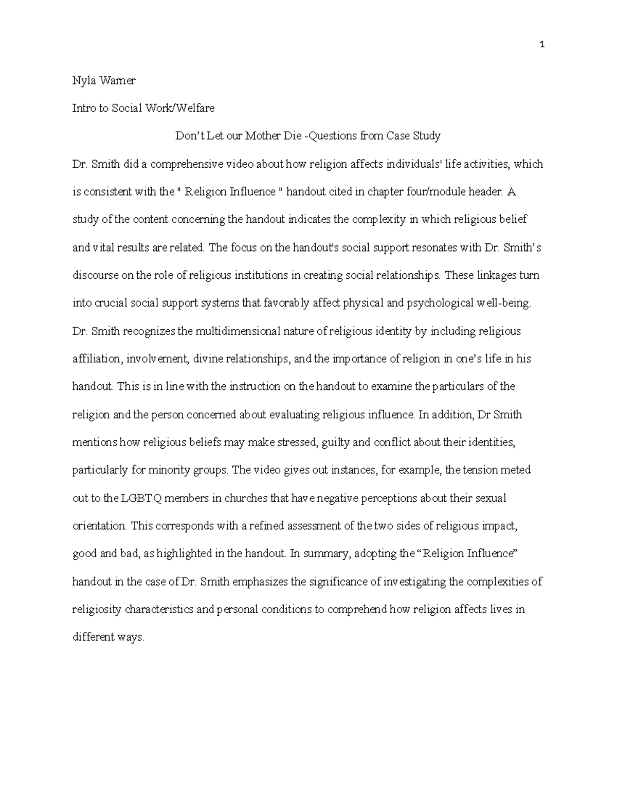 Don’t Let our Mother Die - 1 Nyla Warner Intro to Social Work/Welfare ...