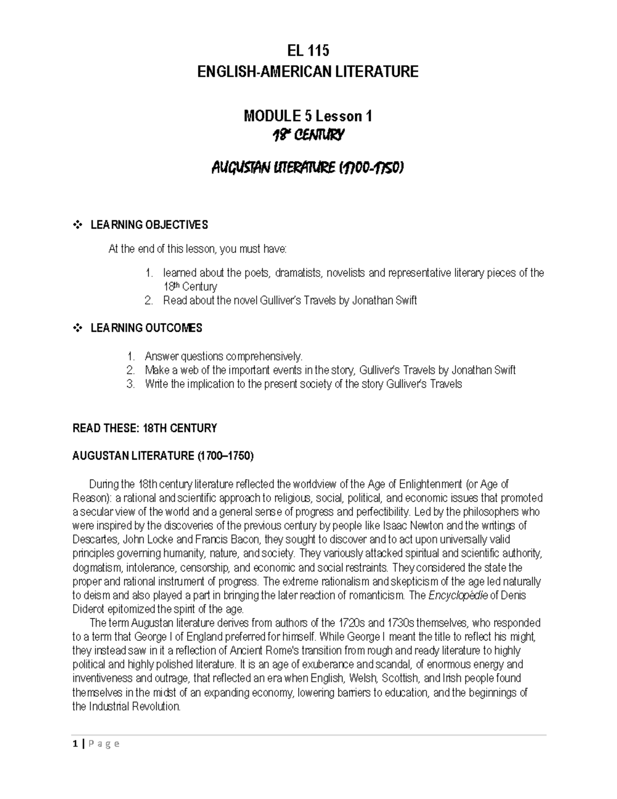 Module 5 Lesson 1 EL 115 - I hope it's help you all. Thank you - EL 115 ...