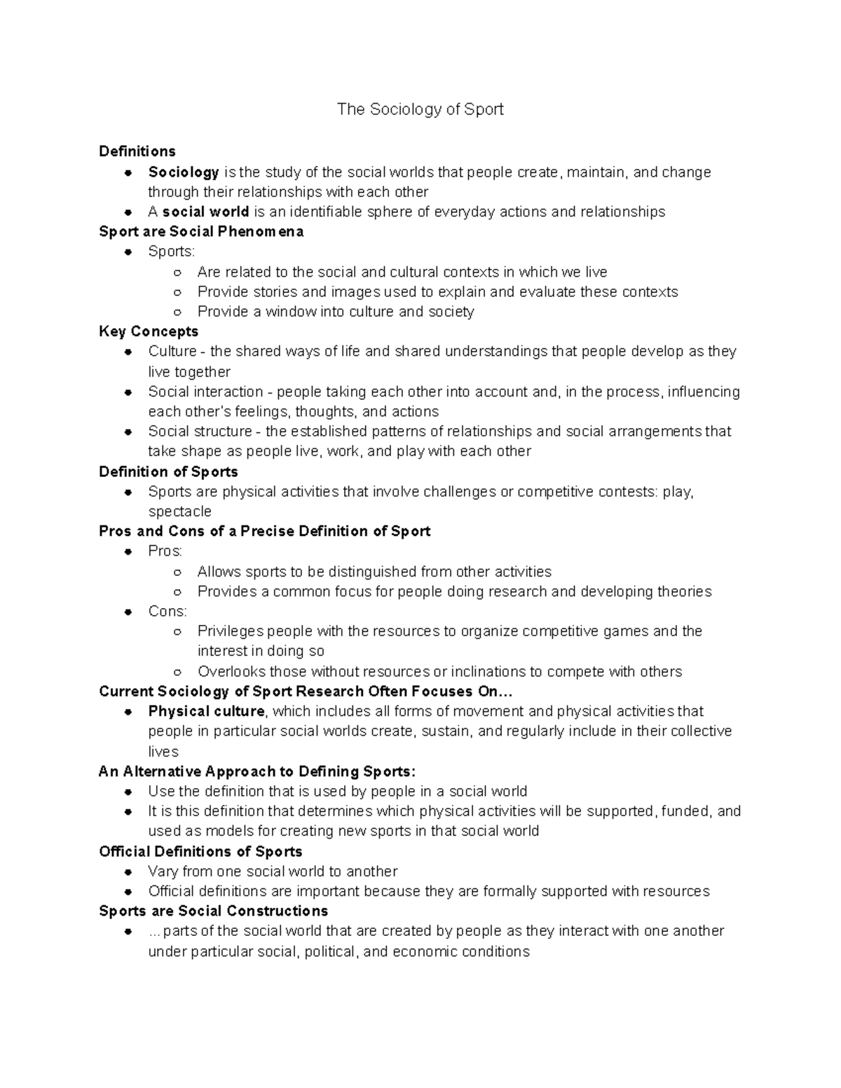 Week 1 The Sociology of Sport - The Sociology of Sport Definitions ...