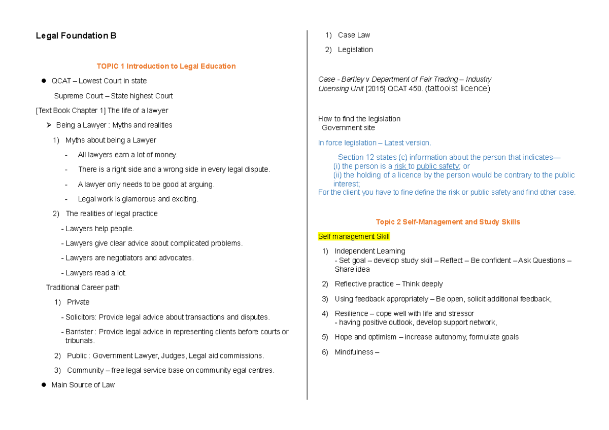 Legal Foundation B Lecture Note - Legal Foundation B TOPIC 1 ...