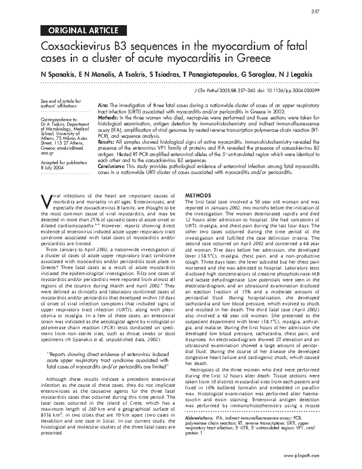 Coxsackievirus B3 sequences in the myoca - ORIGINAL ARTICLE ...