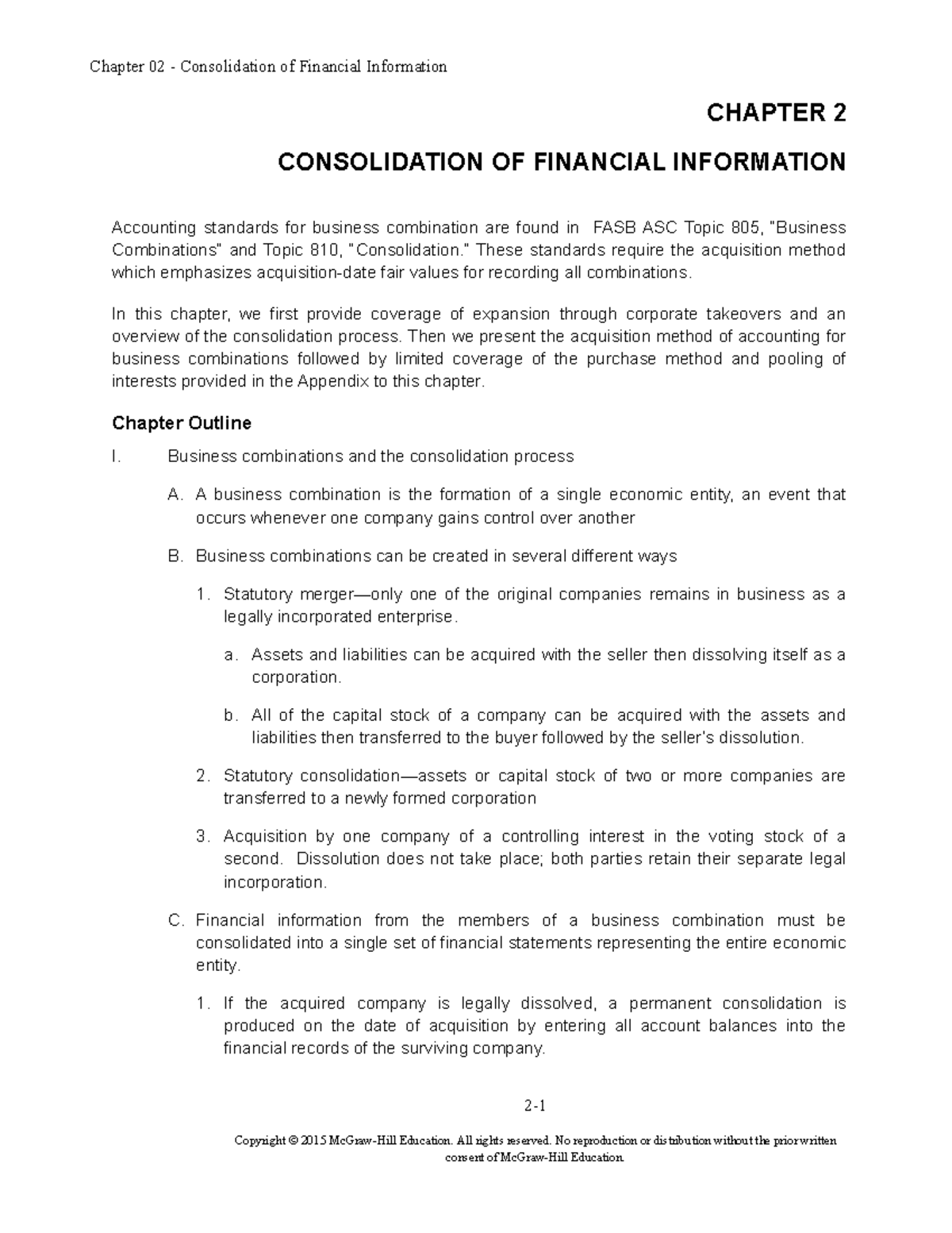 Advanced Accounting Chapter 2 - CHAPTER 2 CONSOLIDATION OF FINANCIAL ...