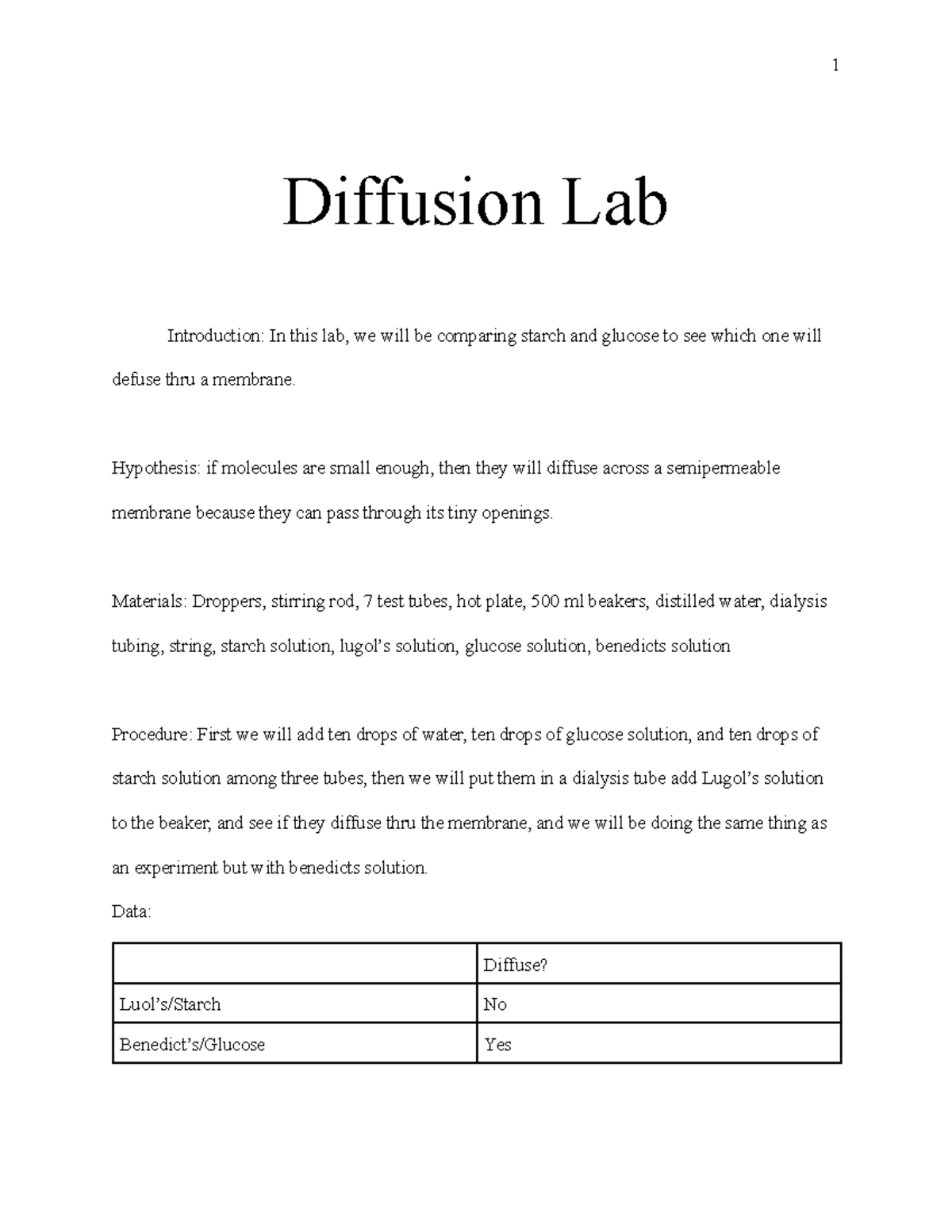 Diffusion Report - yep - 1 Diffusion Lab Introduction: In this lab, we will be comparing starch ...