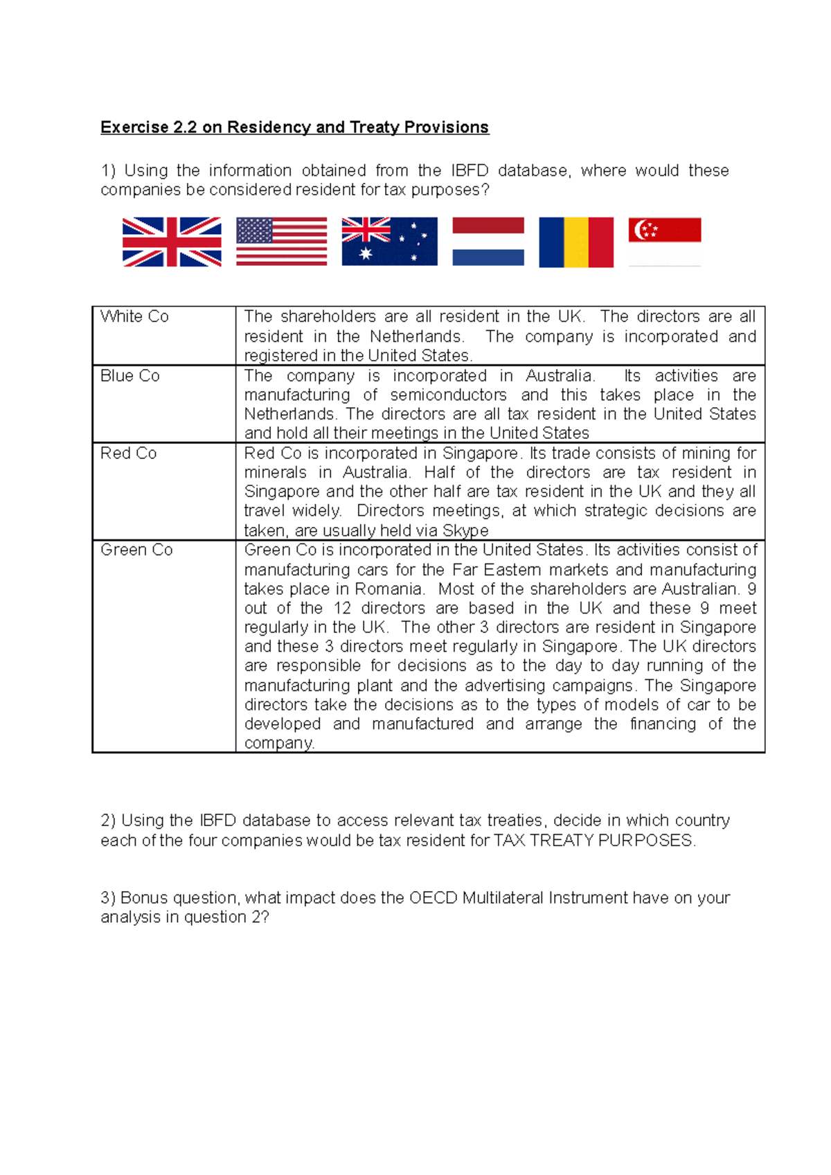 Exercise 2.2 on Residence and Treaty Tie Breakers - Exercise 2 on ...