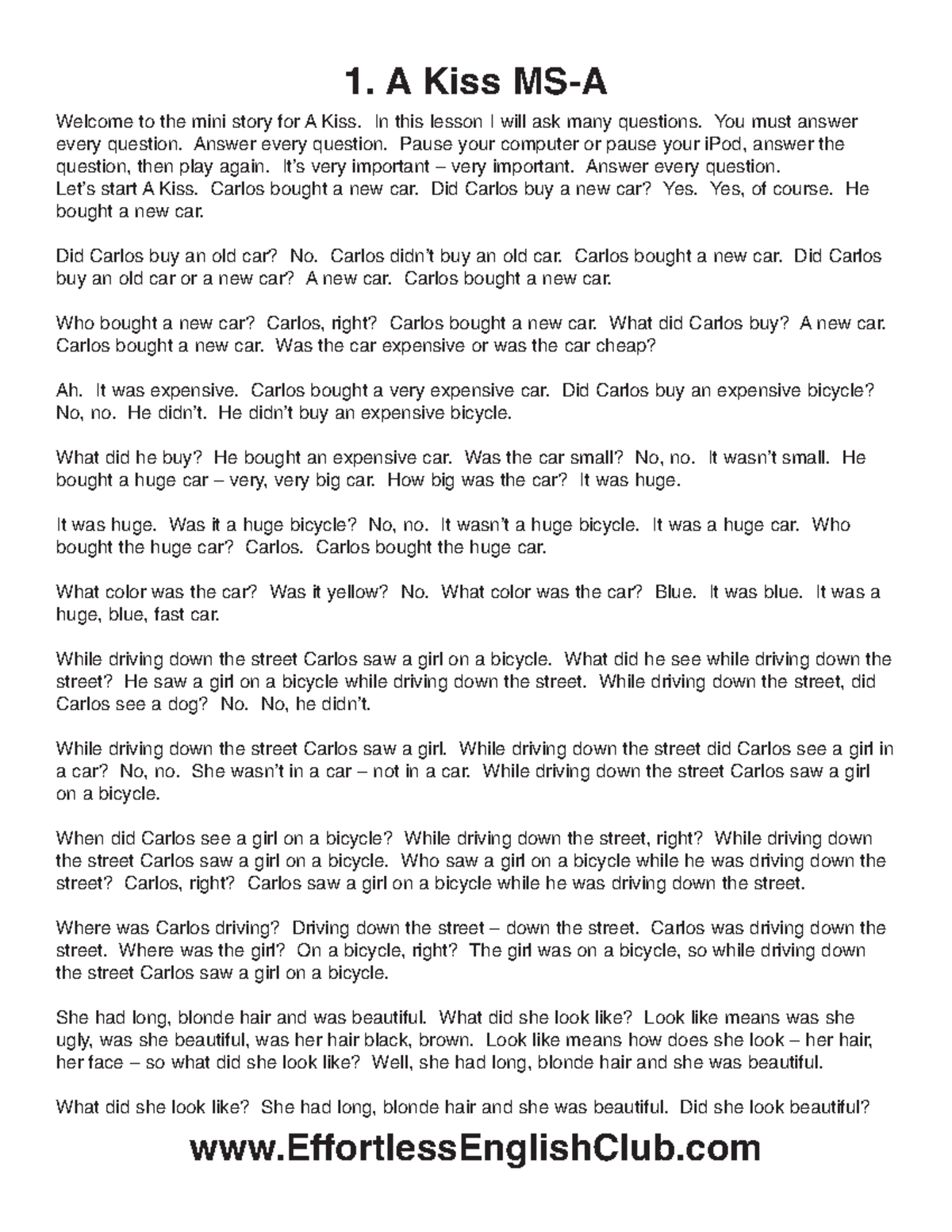 A Kiss MS - A - english - Welcome to the mini story for A Kiss. In this ...