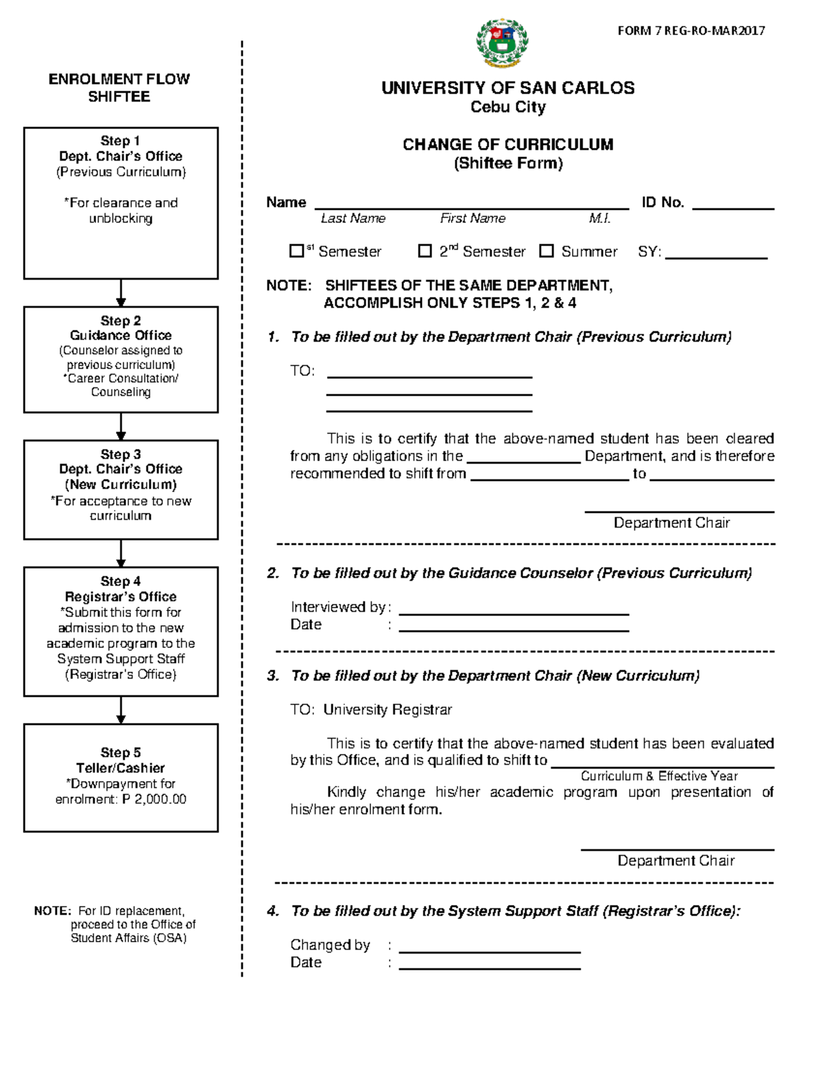 Application FOR Change OF Curriculum ( Shiftee FORM) - UNIVERSITY OF ...