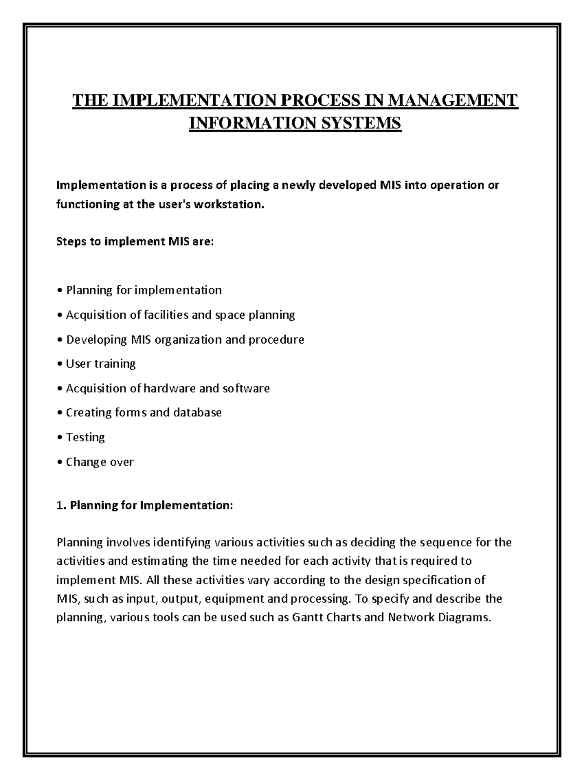 THE Implementation Process IN Management Information Systems - THE ...