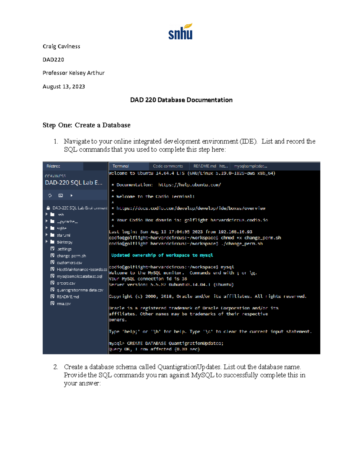 Caviness DAD 220 Project 1 Database Documentation - Craig Caviness DAD ...