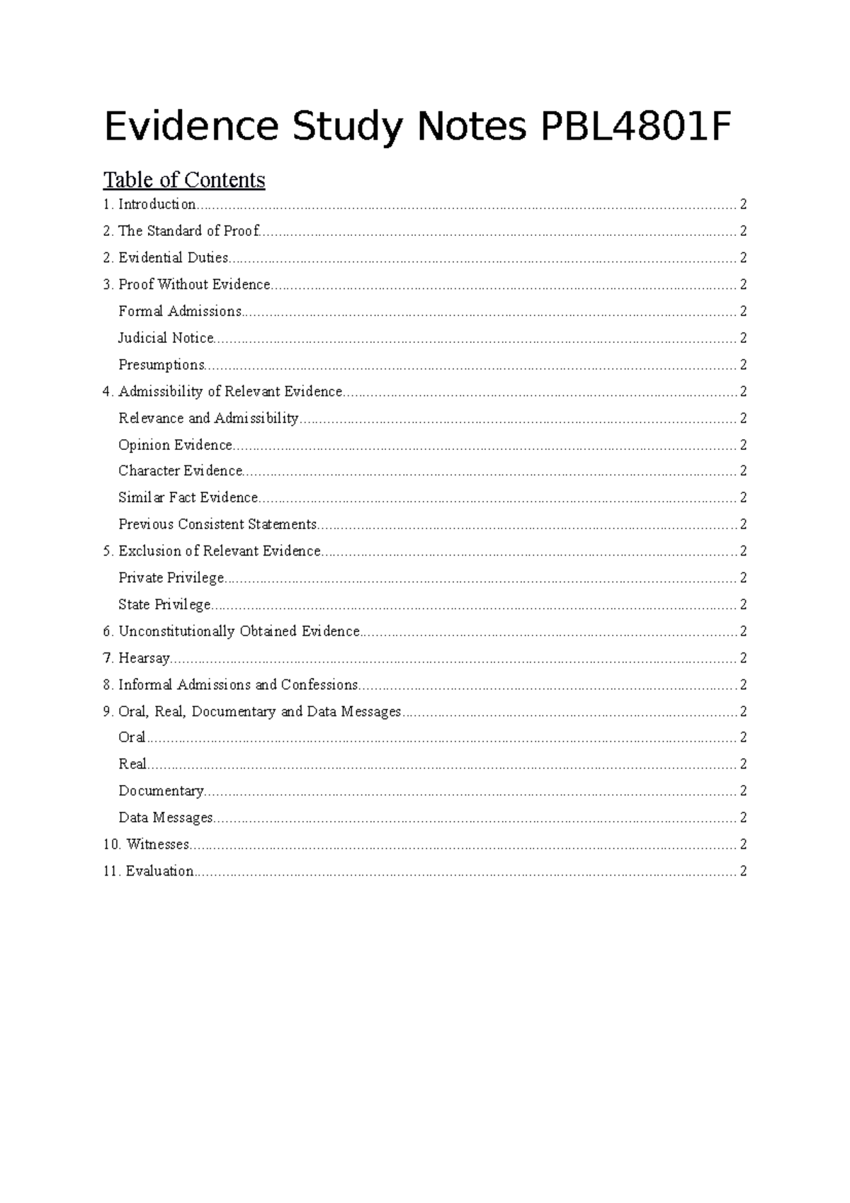 Evidence Study Notes - - Studocu