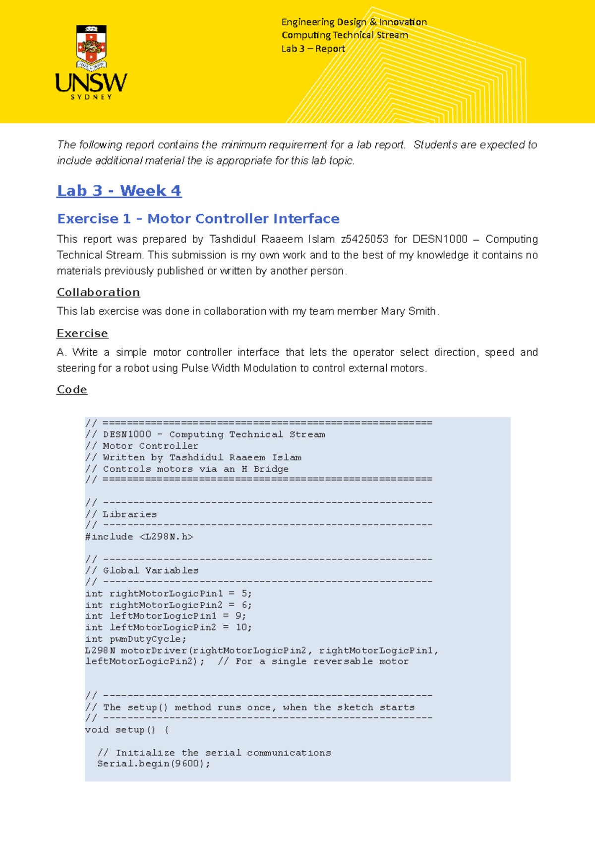 Computing Sample Lab Report - Engineering Design & Innovation Computing ...