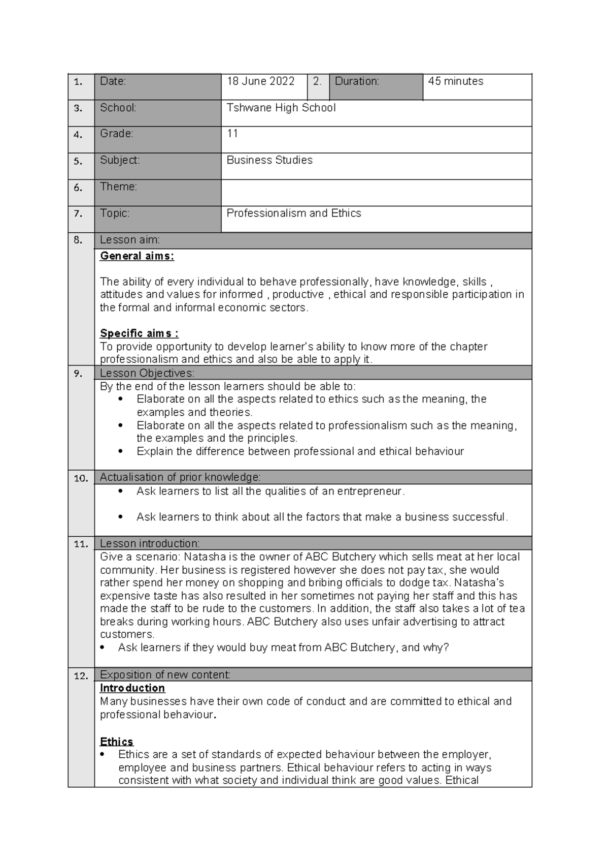 Business lesson plan final 17 - Date: 18 June 2022 2. Duration: 45 ...
