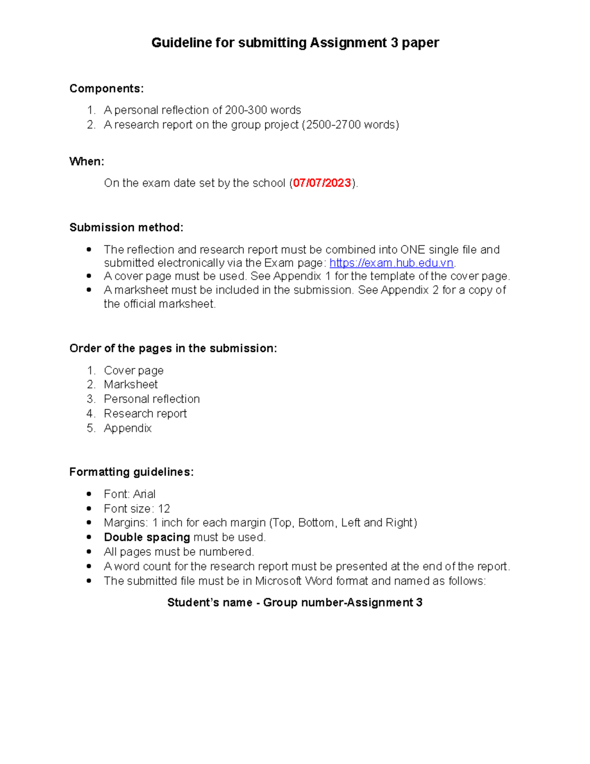 Guideline for submitting Assessment 3 paper-April 2023 - Guideline for ...