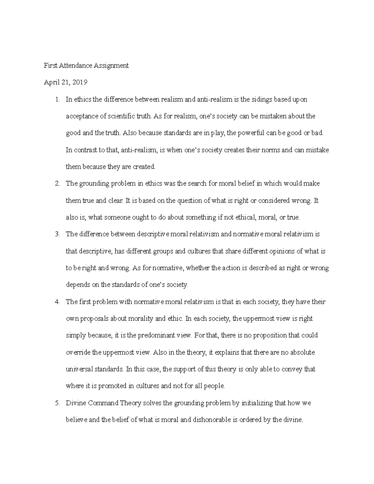 1stattende - First attendance assignment - PHI 215 - Central Piedmont ...