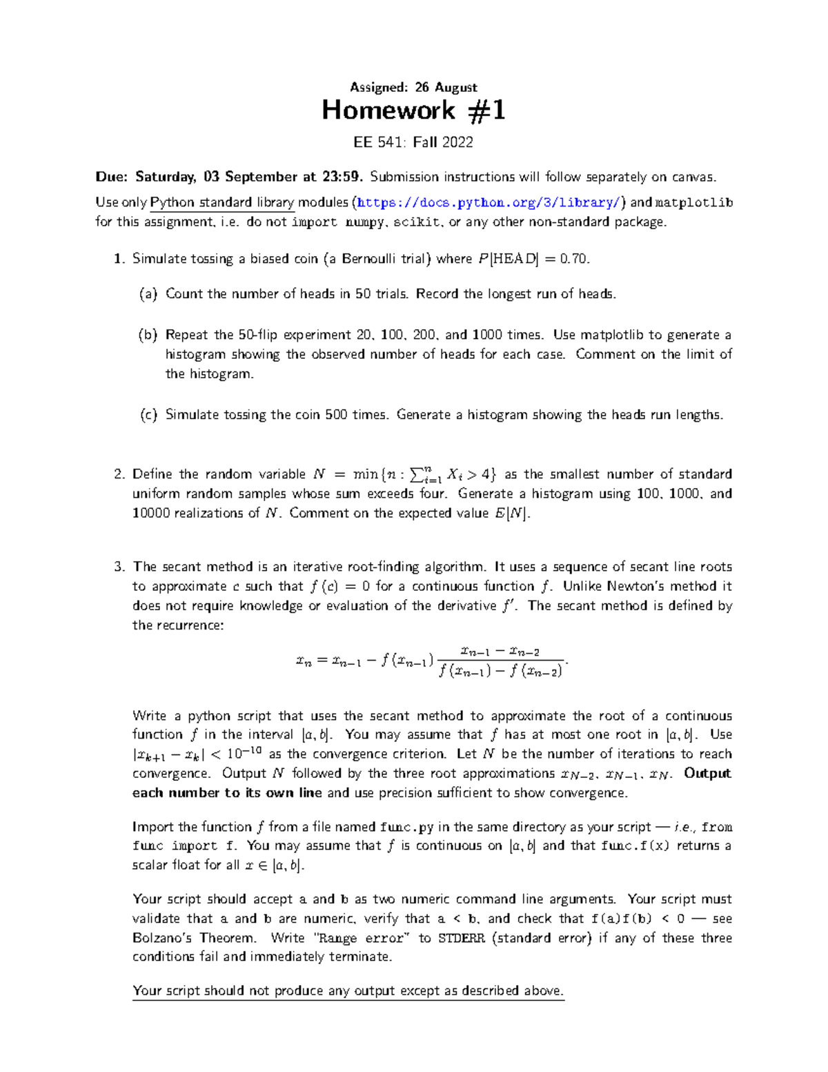 Hw1-ee541-22fa - ... - Assigned: 26 August Homework EE 541: Fall 2022 ...