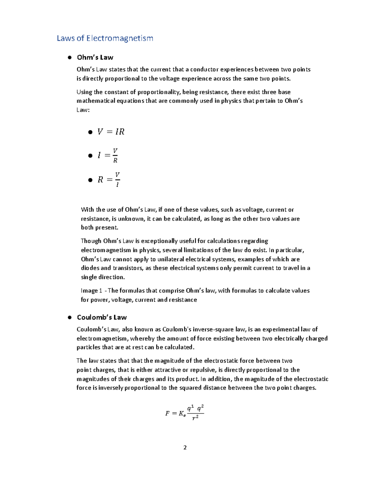 Laws of Electromagnetism Notes Preliminary HSC Physics - 2 Laws of ...