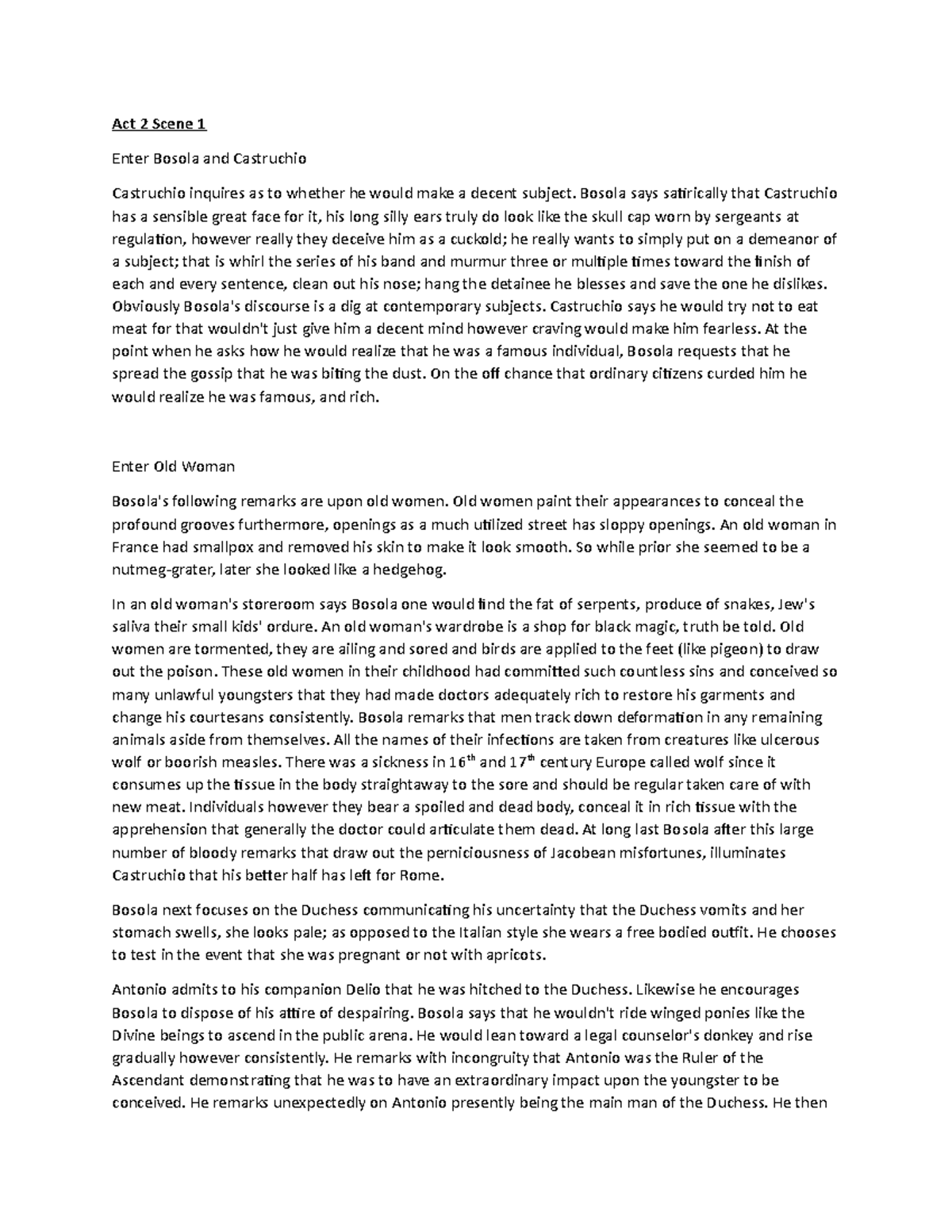 Act 2 All Scene Duchess of Malfi Summary - Act 2 Scene 1 Enter Bosola ...