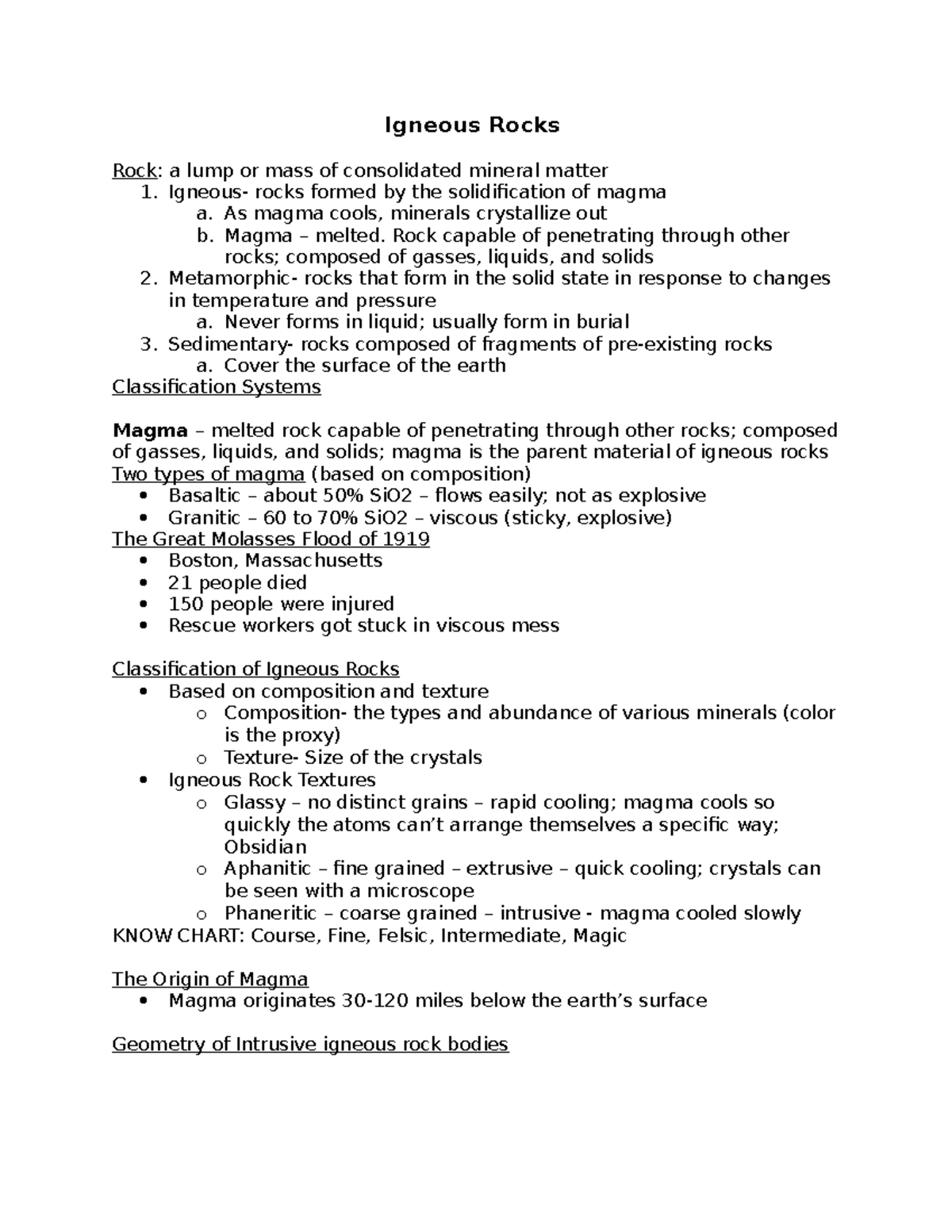 Igneous Rocks Lecture Notes - Igneous Rocks Rock: a lump or mass of ...